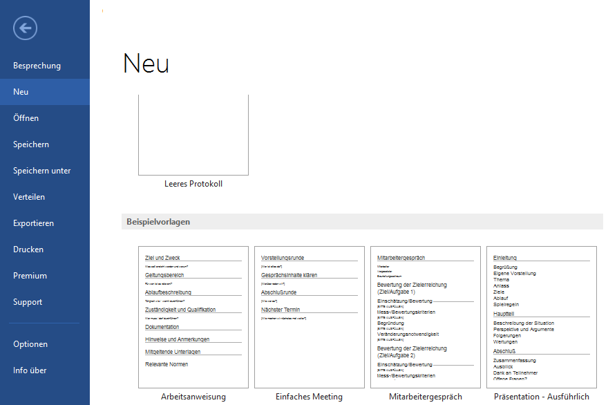 Minutes Hilfe - Protokoll erstellen